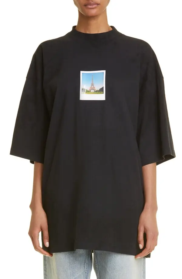 Balenciaga Polaroid Oversize Cotton Graphic T-Shirt In Washed